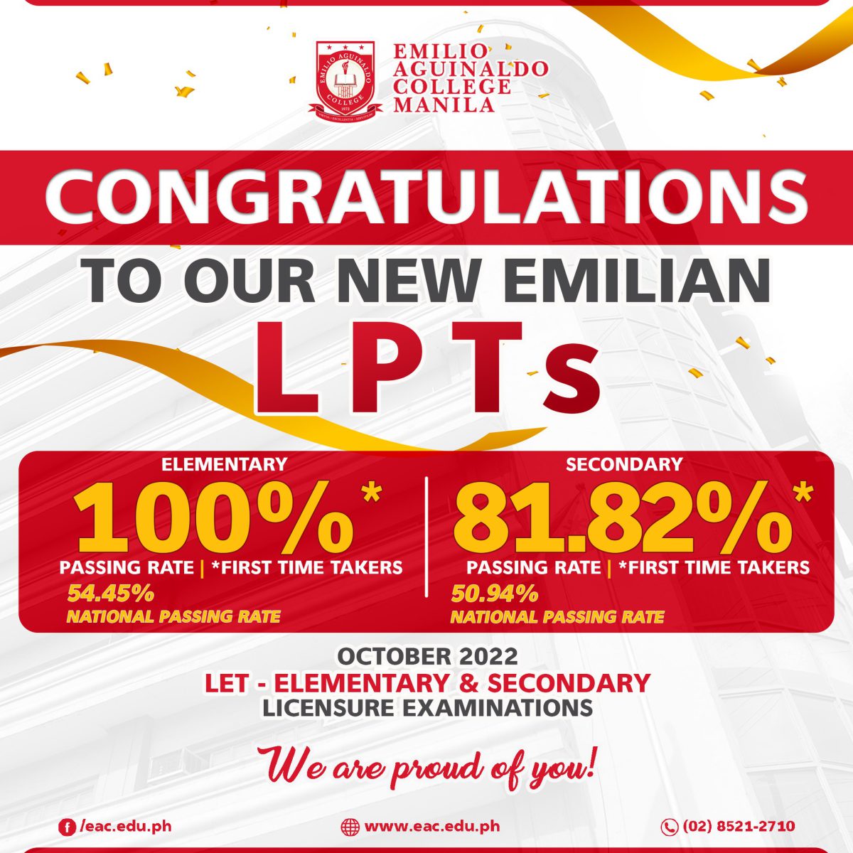 Congratulations to our new Emilian LPTs – Emilio Aguinaldo College